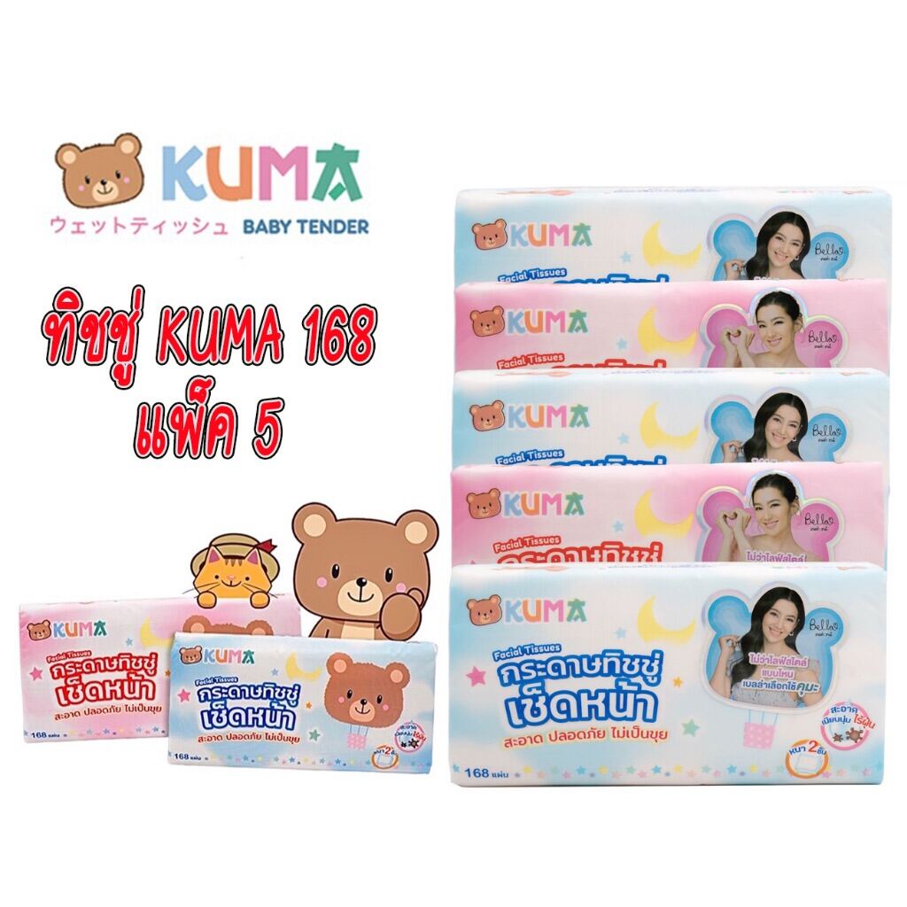 กระดาษทิชชู่เช็ดหน้า คุมะ 168 แผ่น ขนาด 5 ห่อ กระดาษเช็ดหน้าคุมะ KUMA ...