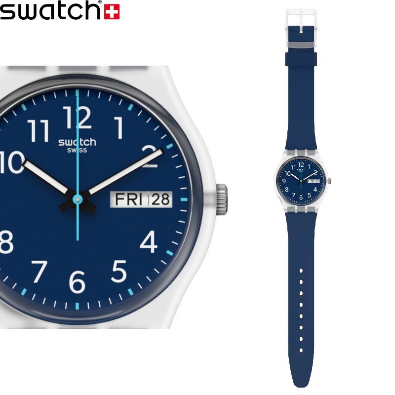 SWATCH SWATCH นาฬิกาสวิสออริจินอลสีฟ้าแฟชั่นกันน้ำนักเรียนควอตซ์เรียบ ...