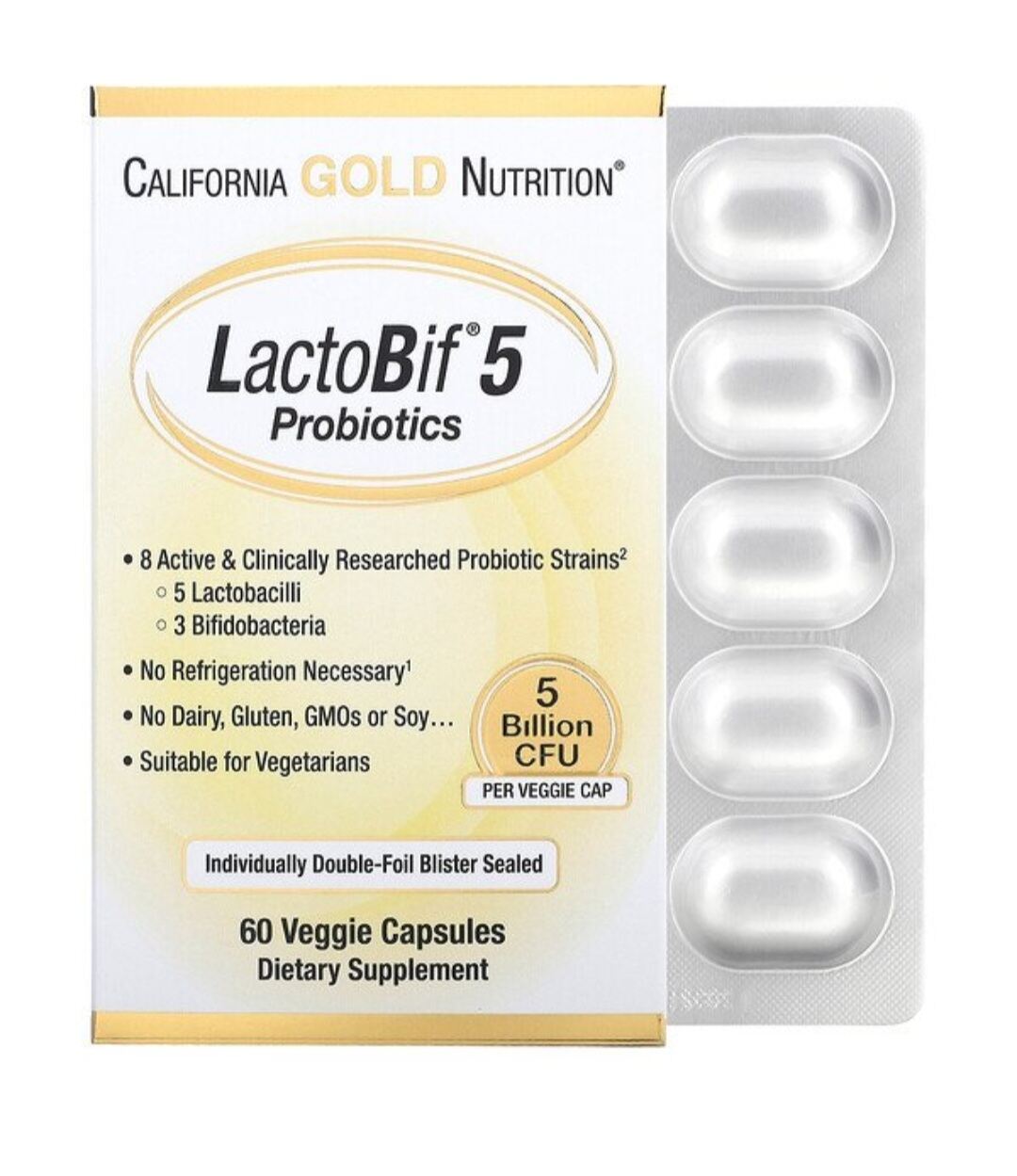 Lactobif Probiotics 5 billion CFU 60 veggies capsule โปรไบติก 60 แตปซูล ...