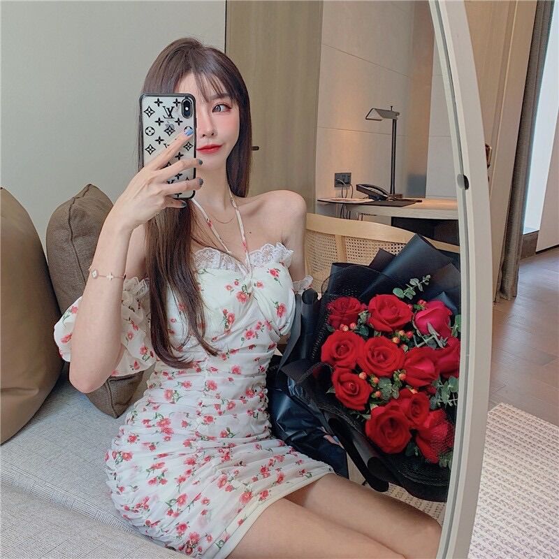 DD229 เดรสคล้องคอ เดรสเกาหลีลายดอก - kedfashion - ThaiPick