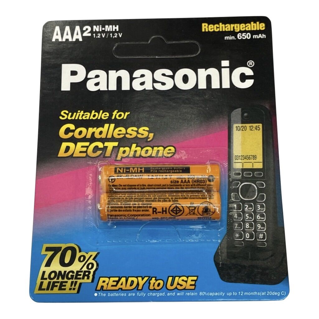 (พร้อมส่ง) ถ่านชาร์จ AAA Panasonic 650 mah Ni-Mh จำนวน 2 ก้อน ถ่าน ...