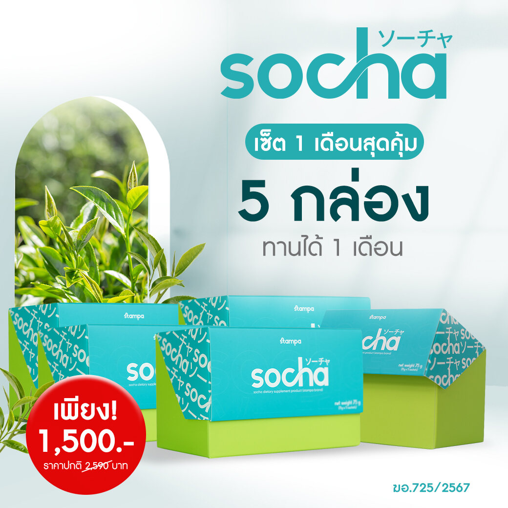 Socha Stampa 5 กล่อง โซชา ชา 4 สี รสชาติแอปเปิ้ล ทานง่าย ชาลดบวม ลด ...