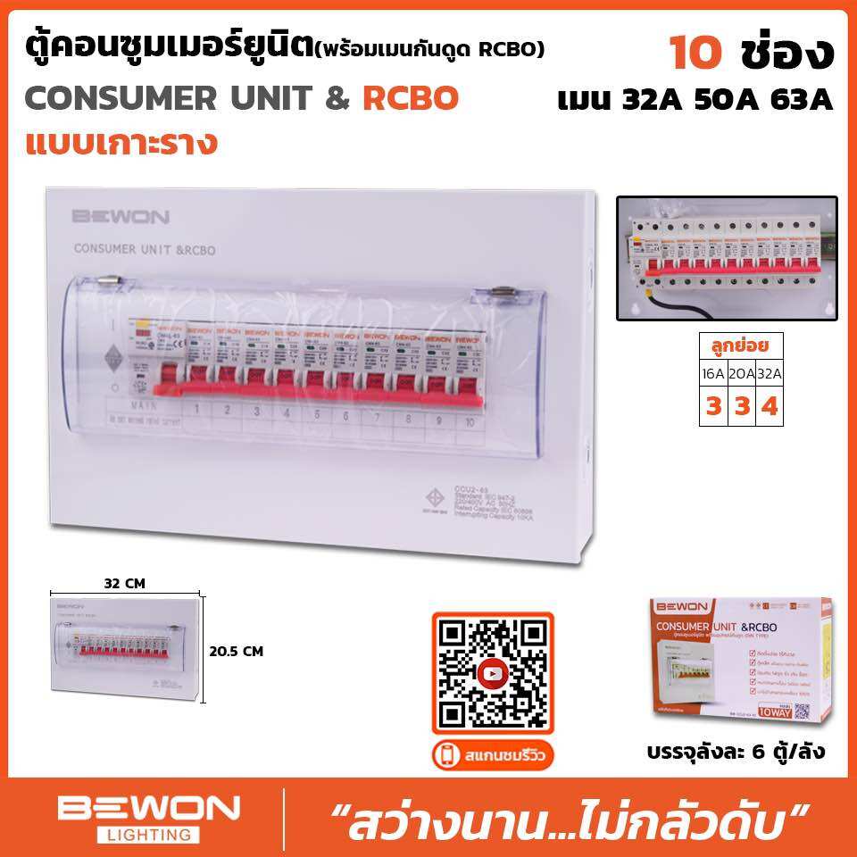 BEWON ตู้ไฟกันดูด ตู้คอนซูมเมอร์กันดูด ตู้ไฟ RCBO แบบ 2P ครบชุดพร้อมเมน ...