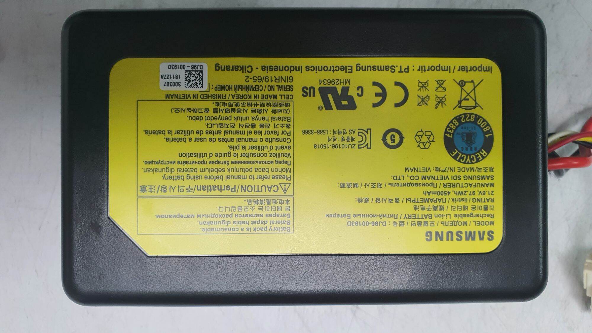 แบตเตอรี่ หุ่นยนต์ดูดฝุ่นซัมซุงbattery robot samsung รุ่นVR20K9350WK ...