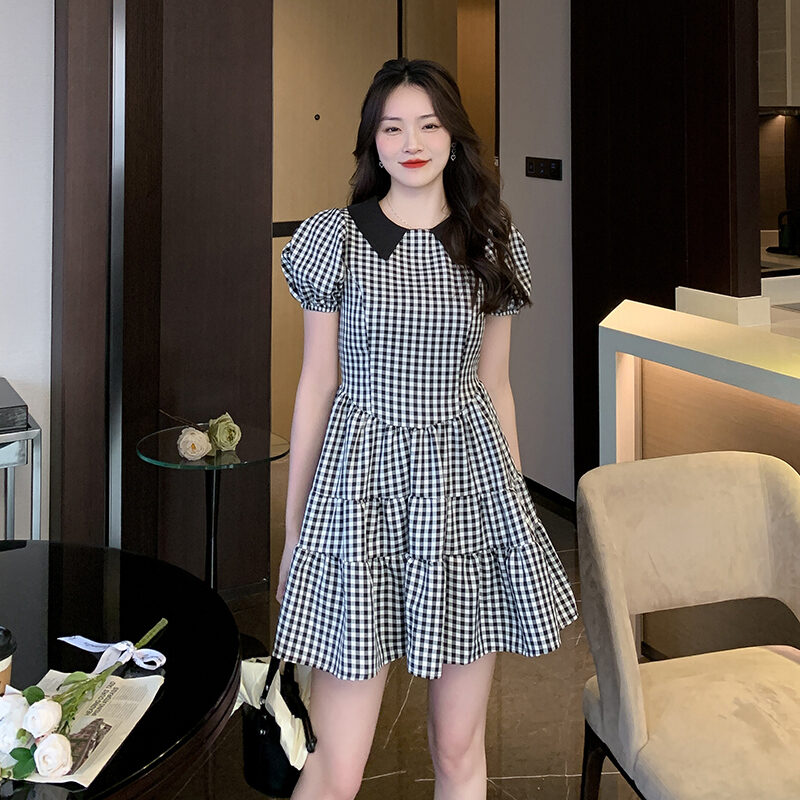 สินค้าจริงพร้อมส่งชุดเดรสฟูฟ่องลายสก๊อตสีดำและสีขาวแบบเจ้าหญิงหนี ...