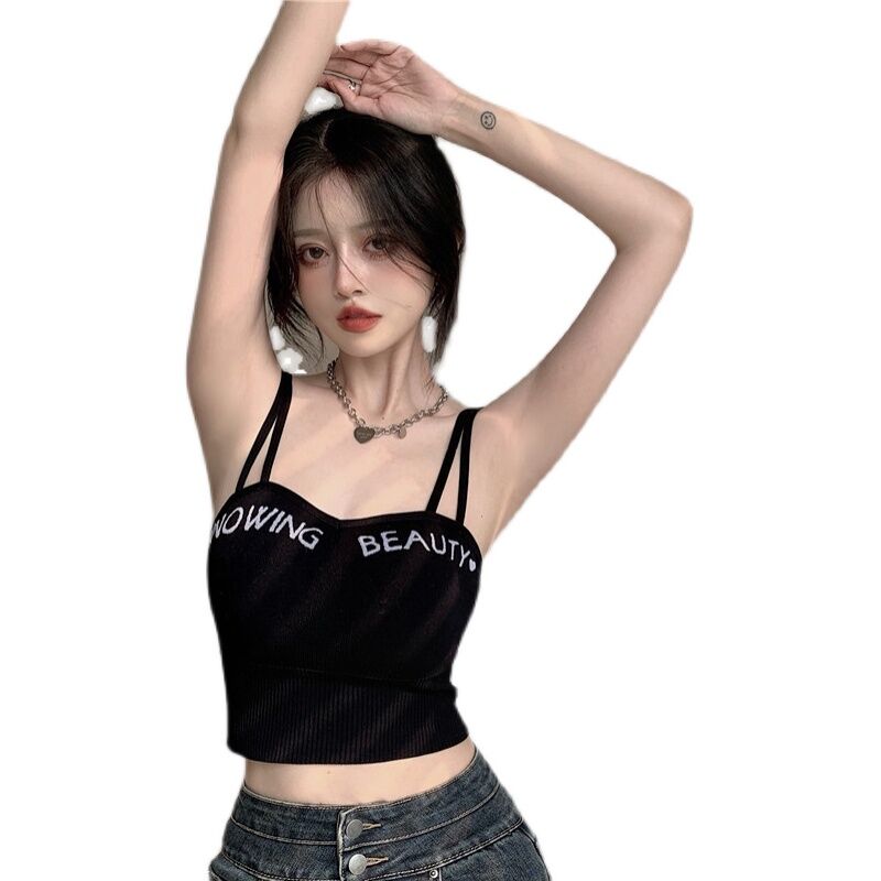 เสื้อสายเดี่ยวหญิงสไตล์เกาหลีสลิมแลดูผอมตัวอักษรซับในสหรัฐสายคล้องไหล่ฟองน้ำเสริมหน้าอกชุดชั้นใน