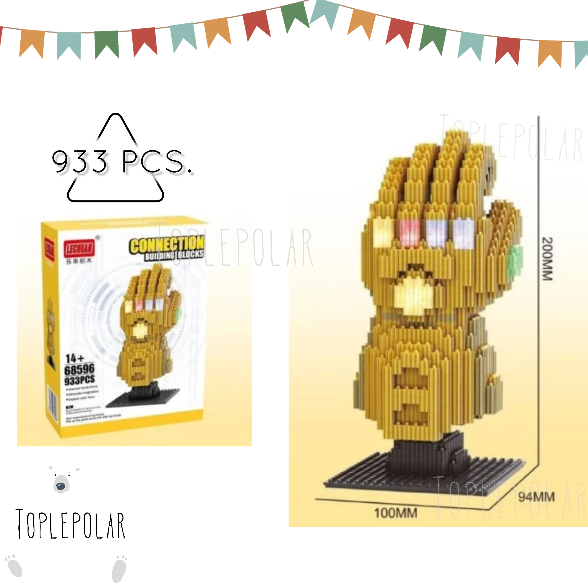 ชุดตัวต่อ นาโน Block จิ๋ว Lechuan 68596 ชุดถุงมือทานอส มีแท่น จำนวน 933 ...