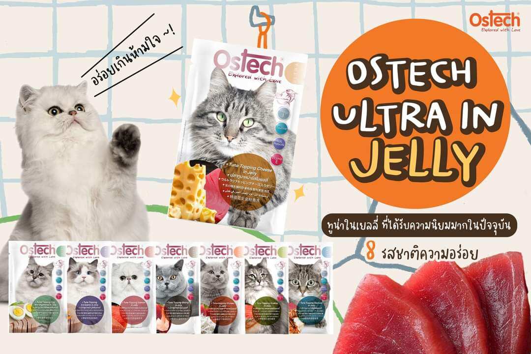 อาหารแมว Ostech Ultra Pouch Cat in Jelly 70 กรัม ปลาทูน่าเนื้อขาวในเยล ...