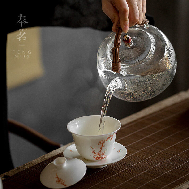 Shang Ming กาน้ำชาต้มแก้วชุดกาน้ำชากังฟูกาน้ำชาแก้วหวายธรรมชาติทนความ ...