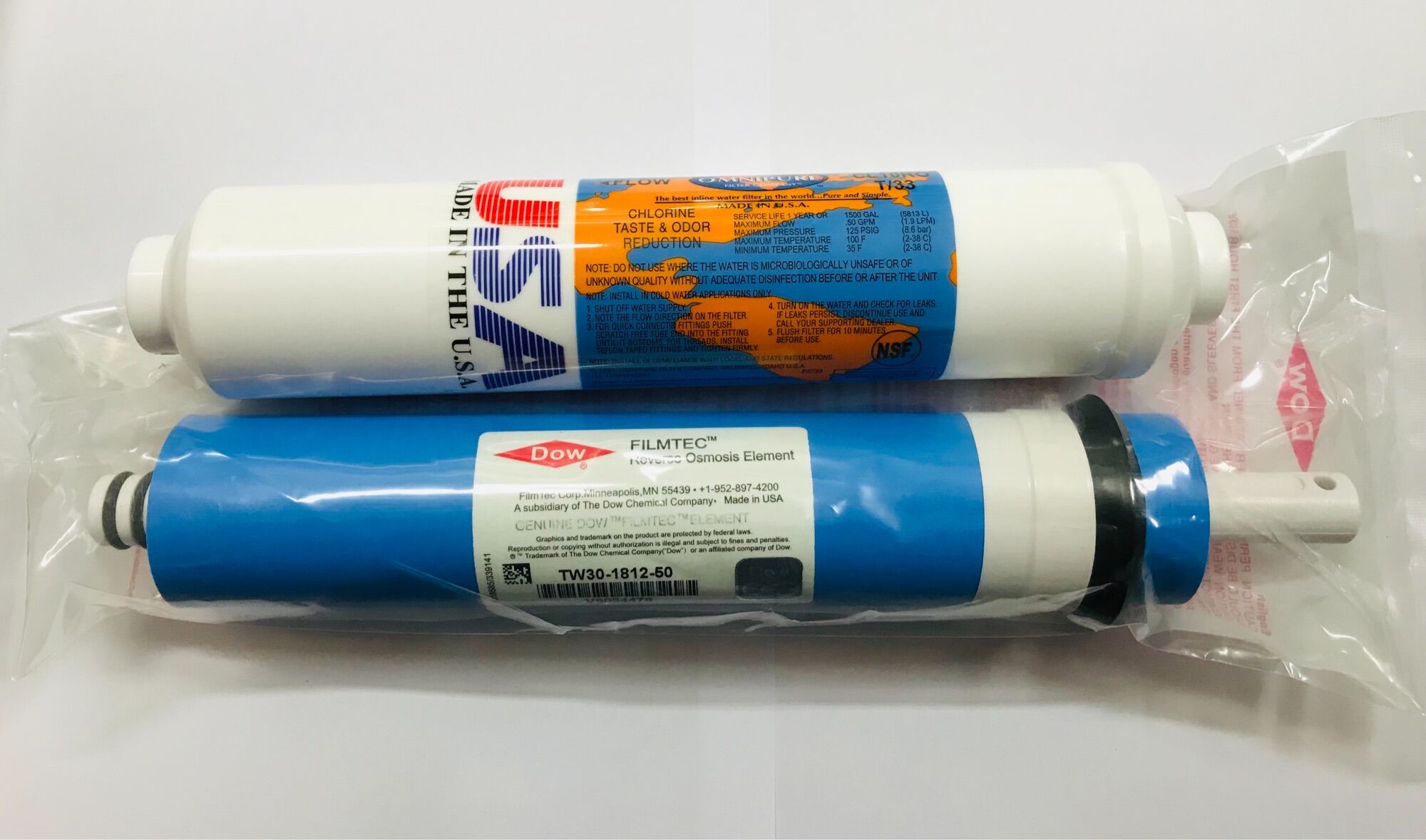 ใส้กรองน้ำRO พรีเมียม เมมเบรน 50 gpd ฟิล์มเทค + โพสคาร์บอน 10” omnipure ...