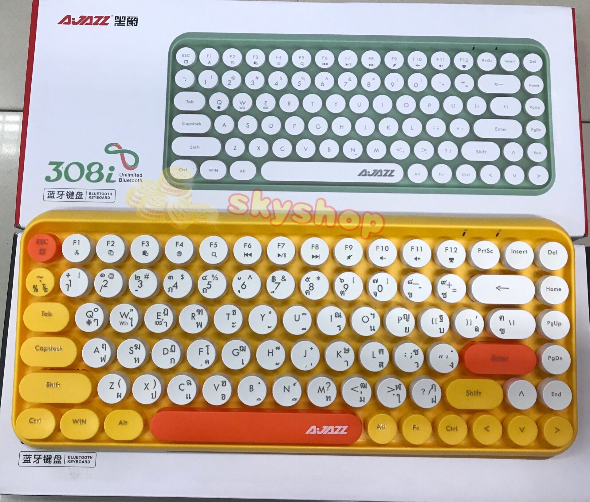 คีย์บอร์ดบลูทูธไร้สาย Ajazz 308i Bluetooth Office PCTablet Keyboard ...