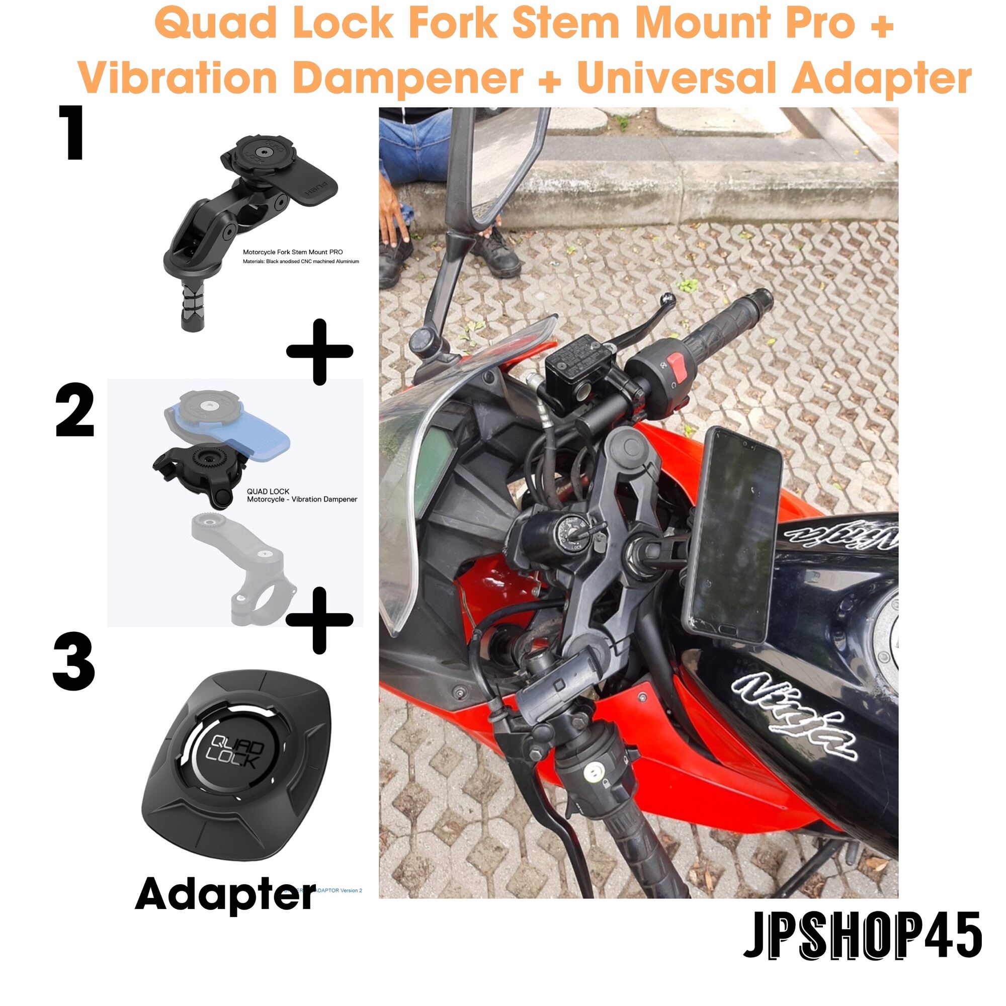 Quad Lock Motorcycle Fork Stem Mount Pro + Vibration Dampener ...
