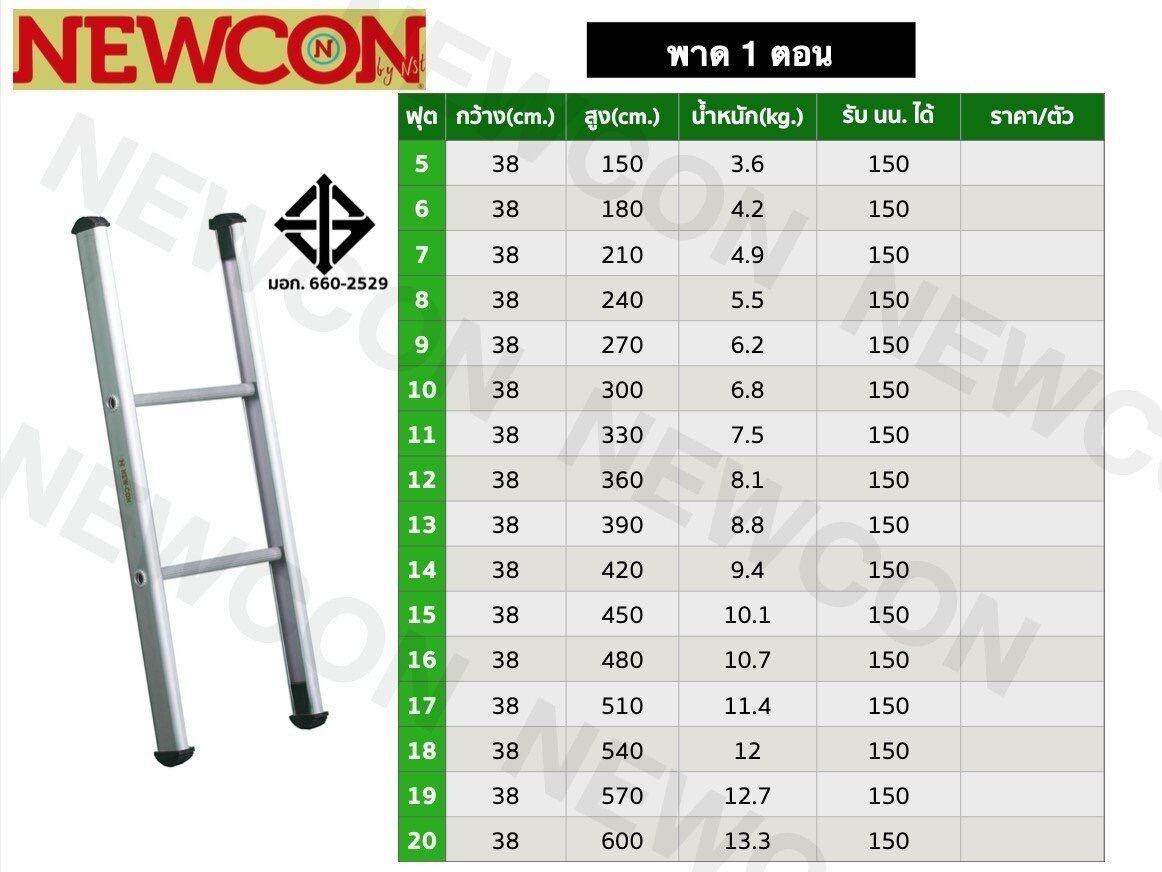 NEWCON บันไดอลูมิเนียม (ขึ้น-ลงทางเดียว) 9 ขั้นฟุต (สูง 2.65 เมตร ...