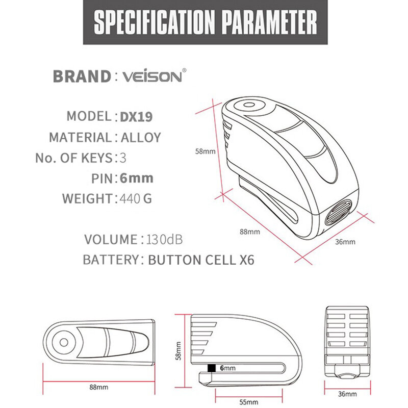 Veison กุญแจสายยูสัญญาณเตือนอุปกรณ์ล็อคจักรยานยนต์ kunci SOK Motor ...