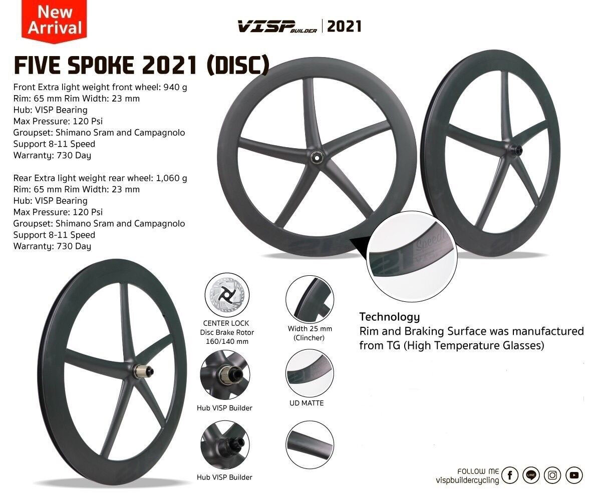 ชุดล้อเสือหมอบ คาร์บอน ดิสเบรค Visp Five Spoke ขอบยางงัด ใช้ได้ทั้ง ...