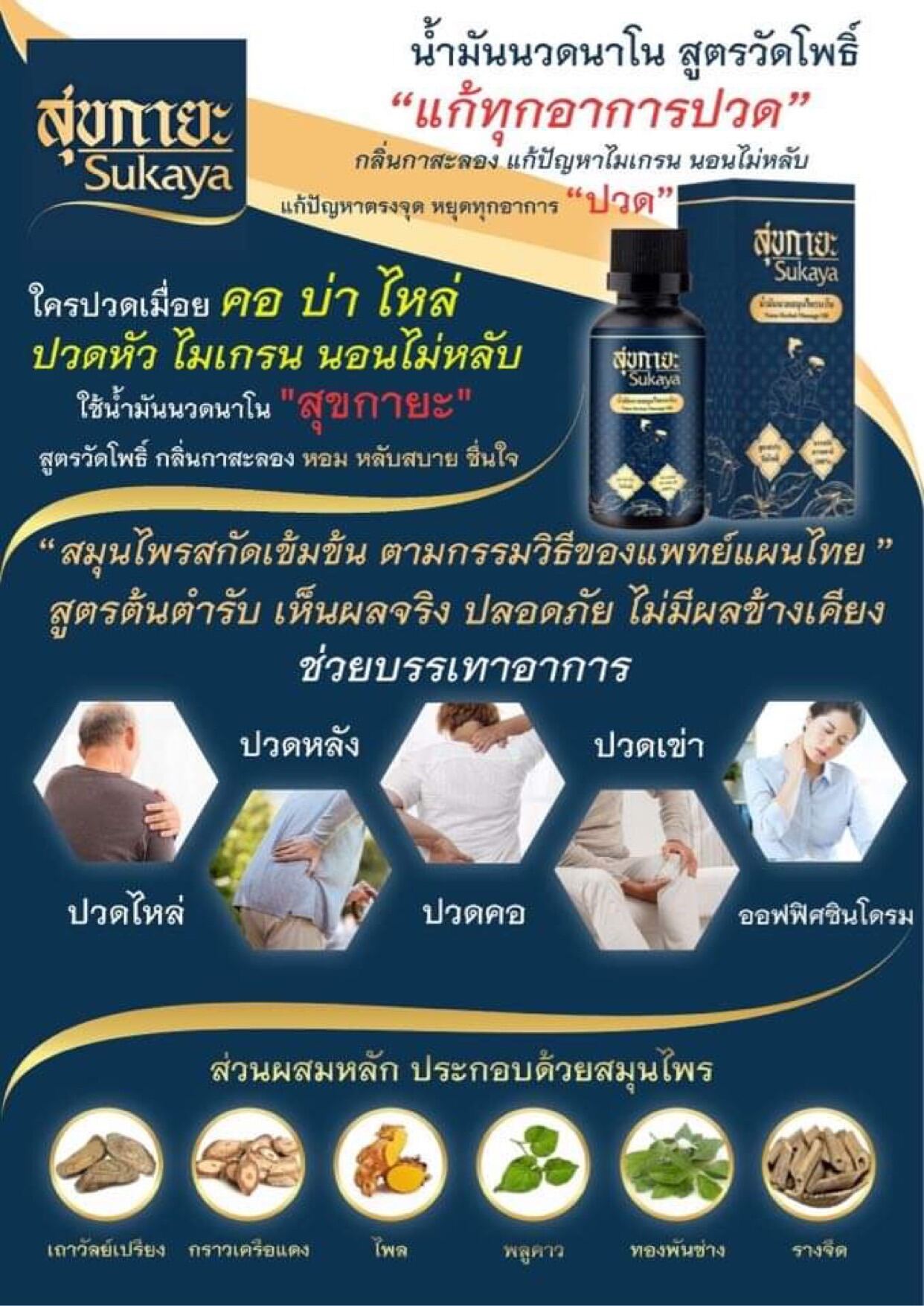 (ของแท้100) พิเศษ 4 ขวด Sukaya สุขกายะ น้ำมันนวดเพื่อสุขภาพตำรับวัด ...