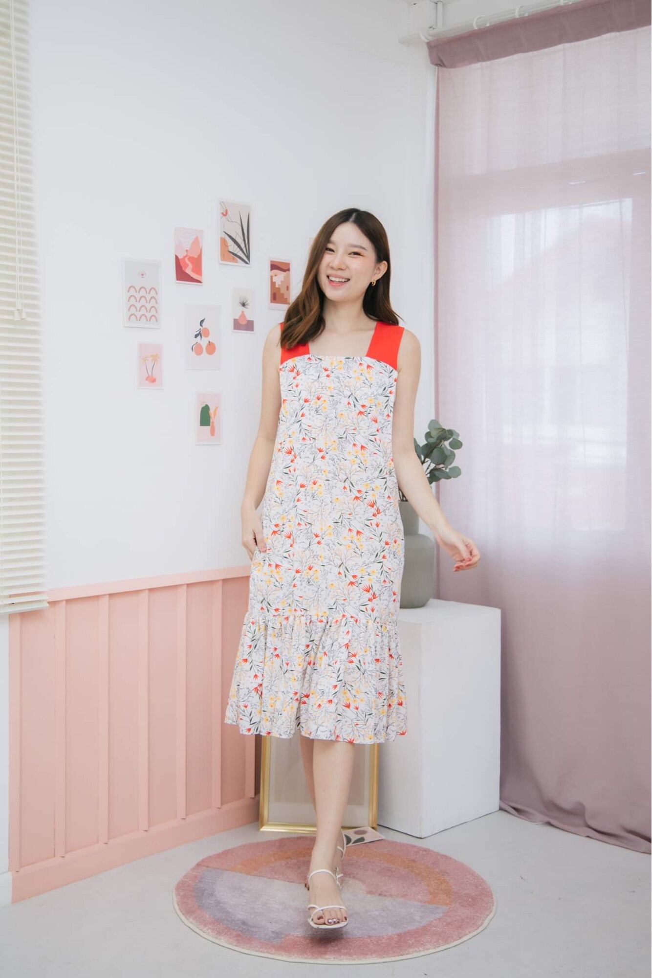 Mommade ชุดให้นม เดรสให้นม Red floral 2tone dress - ชุดให้นมmommadeshop - ThaiPick