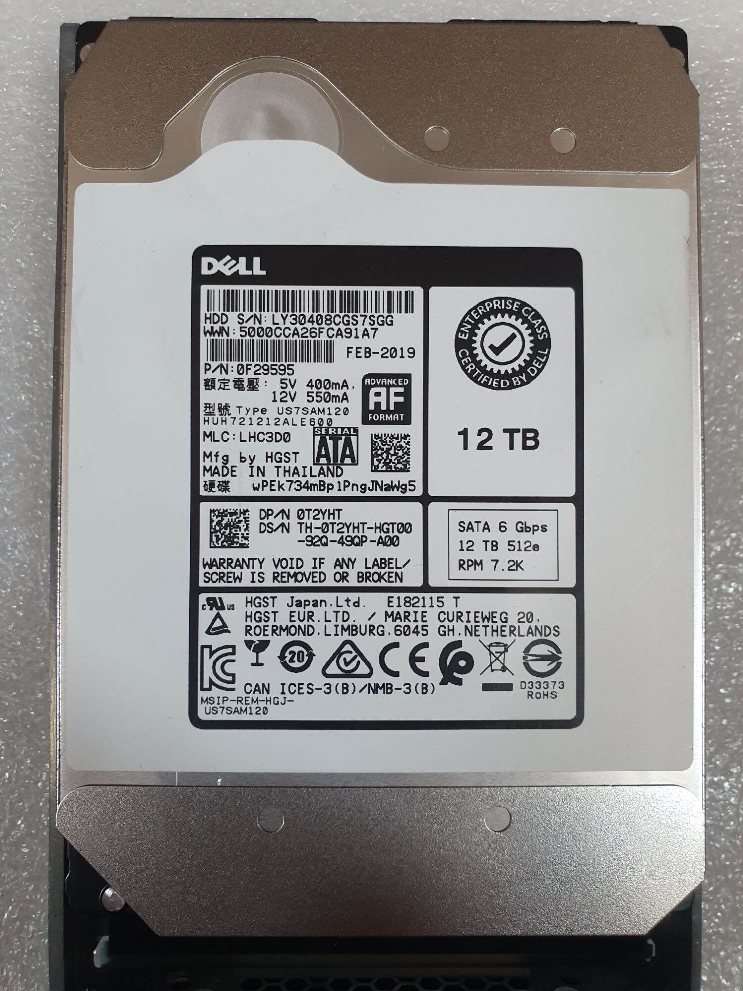 DELL 12TB 3.5 SATA 6Gb 512e4Kn Enterprise Hard Drive 0T2YHT พร้อมส่ง ...