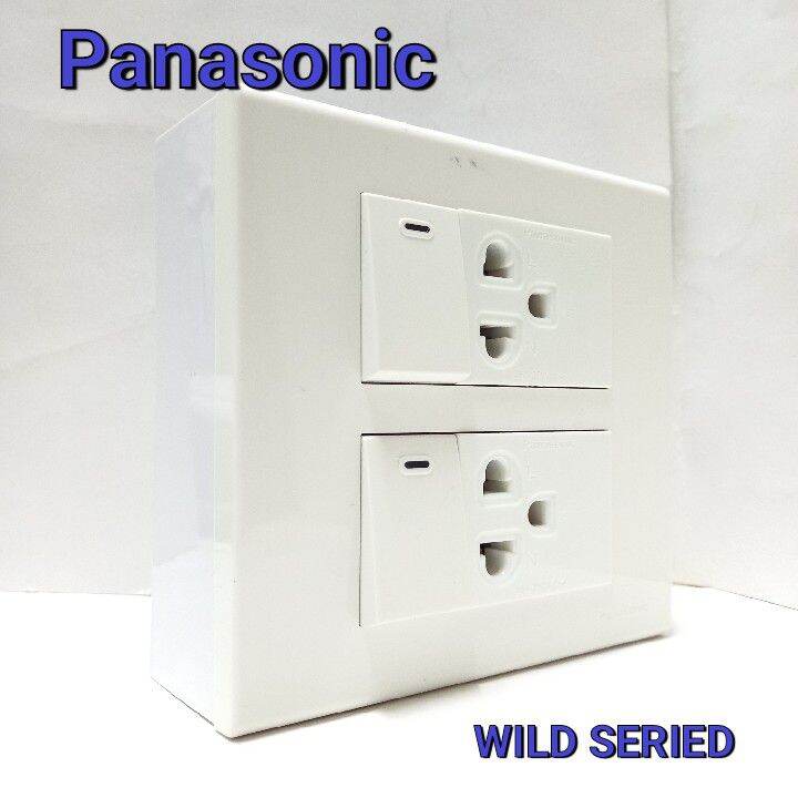 Panasonic (พานาโซนิค) 2 สวิตช์ไฟ 2 ปลั๊กกราวด์ หน้ากาก 6 ช่อง บล็อคลอย ...