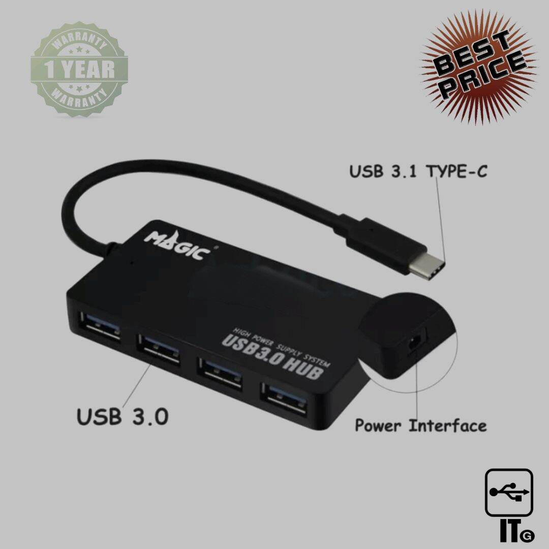 4 Port USB HUB v3.0 MAGIC TECH MT-01 Type-C (Black) ประกัน 1Y ฮับ HUB ตัวแปลง มัลติพอร์ต แปลง ...
