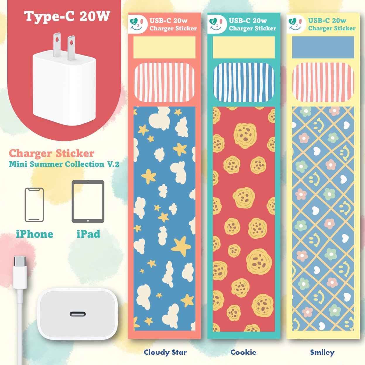 New สติ๊กเกอร์ติดหัวชาร์จ กันน้ำ CHARGER STICKER Mini Summer Collection ...