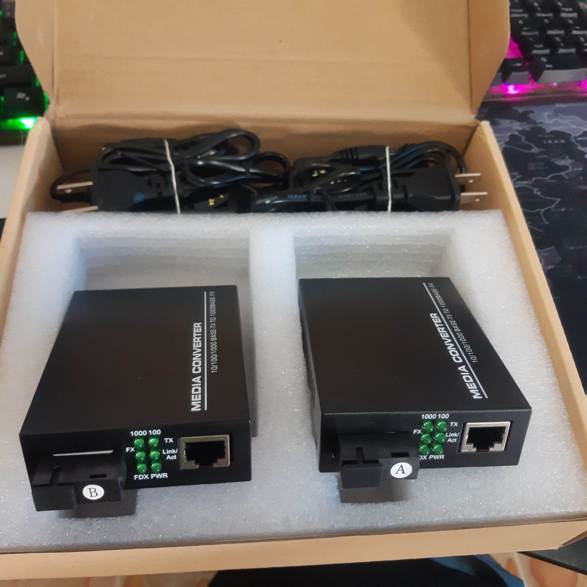 1 Pair 1000Mbps Fiber Optic RJ45 Media Converter Gigabit 3KM (AB) พร้อม ...