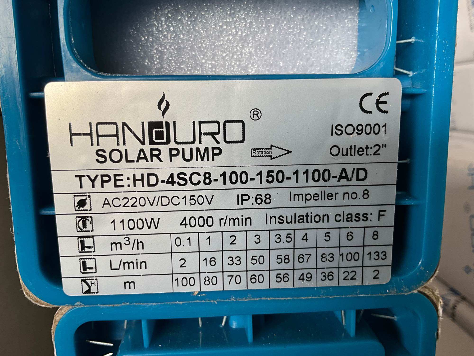 ปั๊มน้ำบาดาลโซล่าเซลล์ Handuro AC/DC 750w 1100w 1500w 2200w บ่อ 3นิ้ว 4 ...
