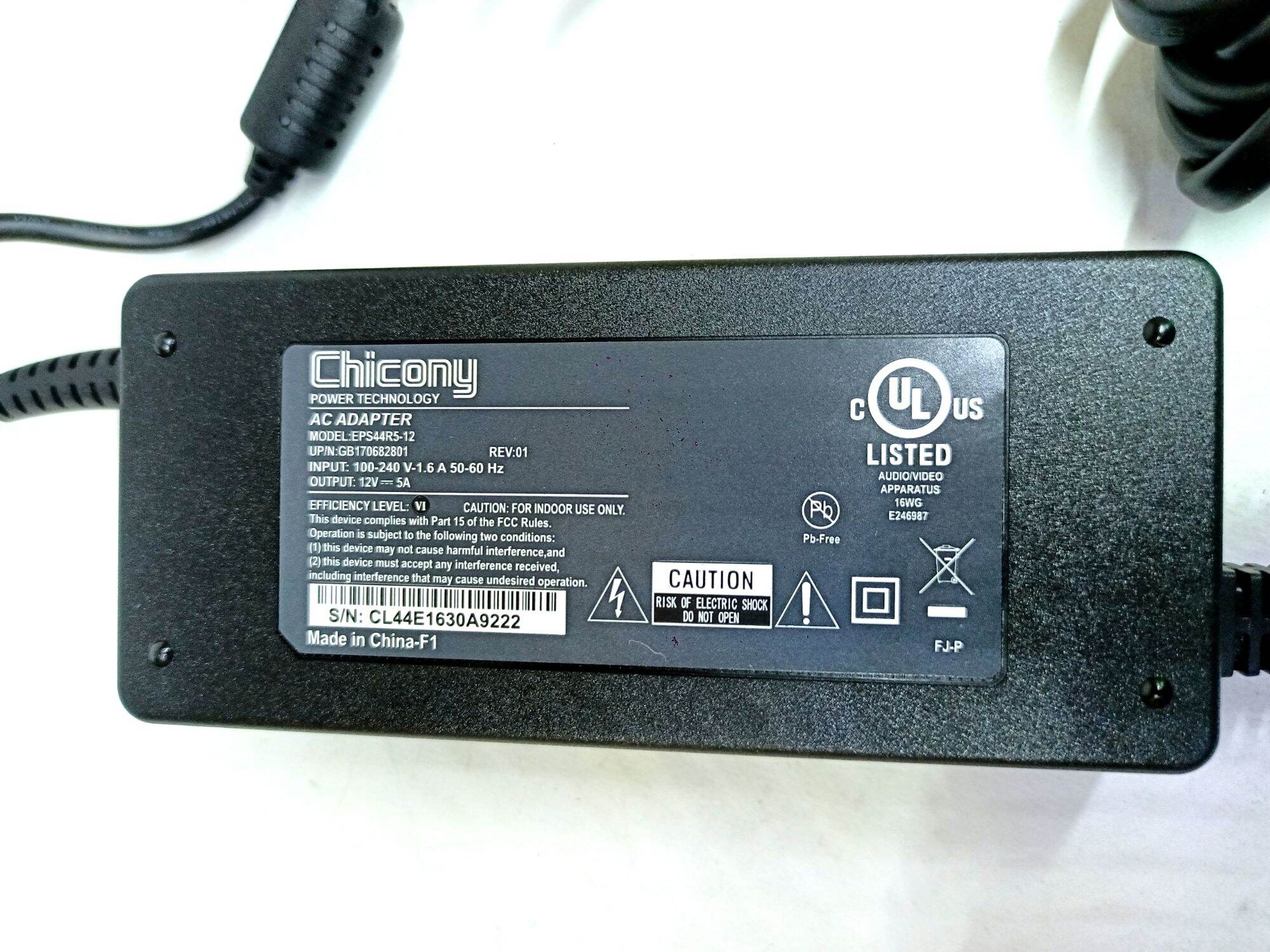 ADAPTER (CHICONY) 12V 5A (ปลั๊กในตัวแจ็คใหญ่) SWITCHING POWER SUPPLY ...
